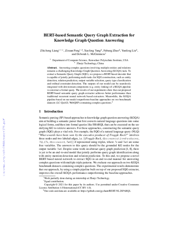 (PDF) BERT-based Semantic Query Graph Extraction for Knowledge Graph Question Answering
