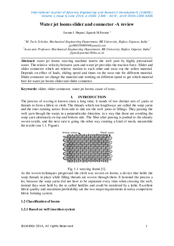 (PDF) Water jet looms slider and connector -A review