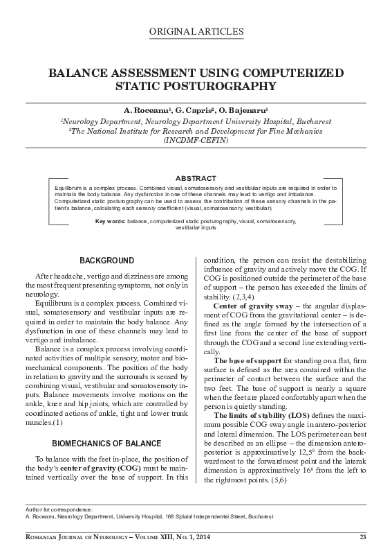 (PDF) Balance assessment using computerized static posturography ...