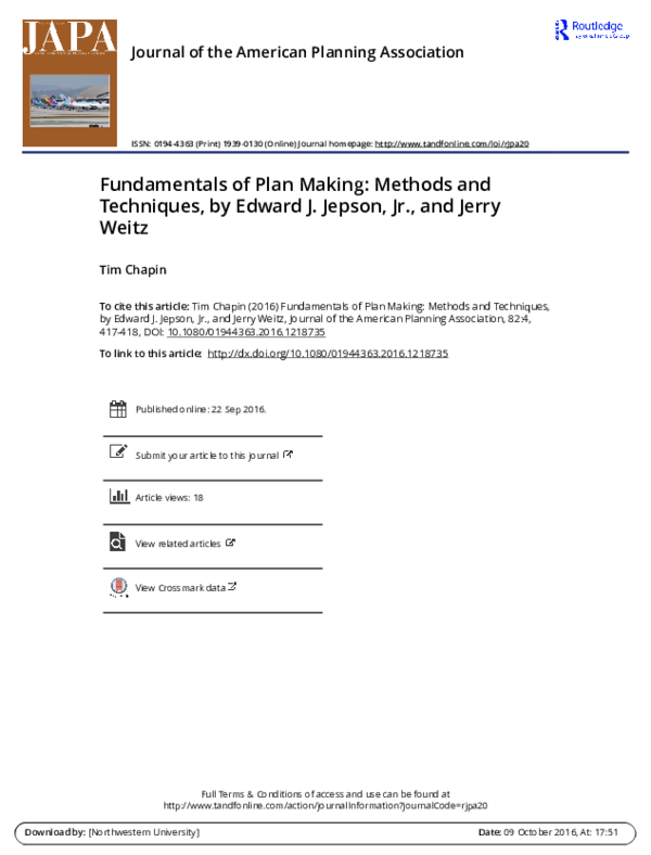 (PDF) Fundamentals of Plan Making: Methods and Techniques, by Edward J. Jepson, Jr., and Jerry Weitz