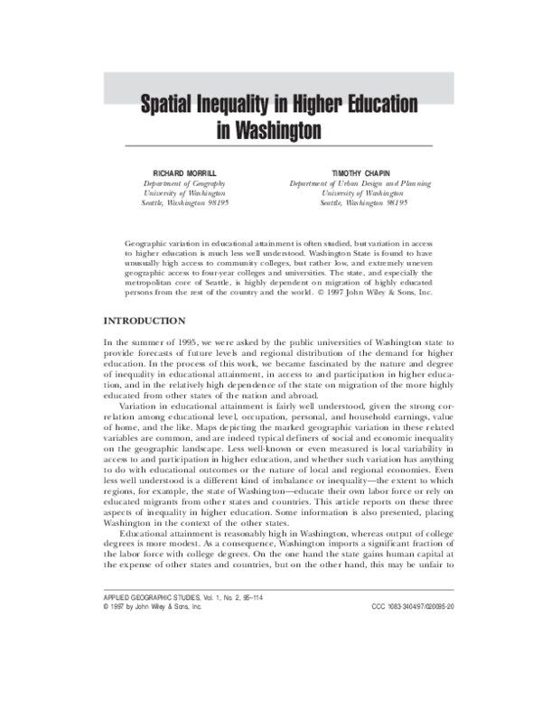 (PDF) Spatial inequality in higher education in Washington