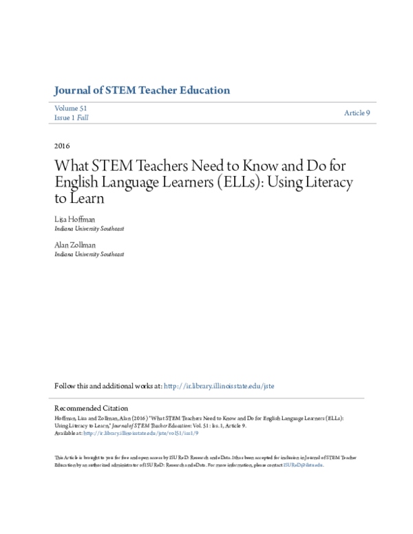 (PDF) What STEM Teachers Need to Know and Do for English Language ...