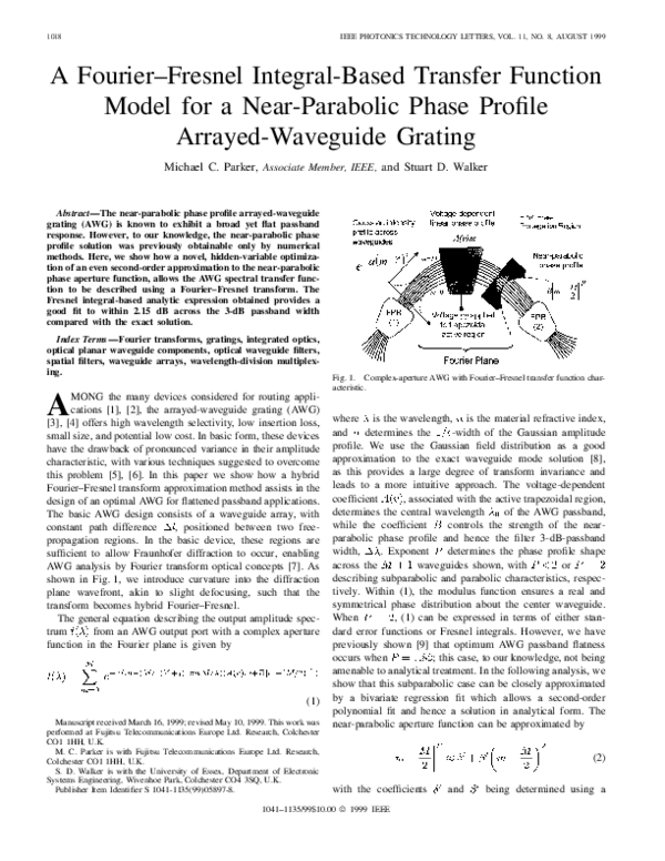 (PDF) A Fourier-Fresnel integral-based transfer function model for a ...