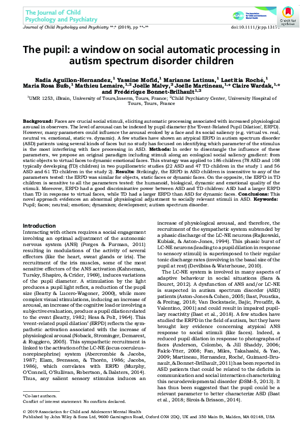 (PDF) The pupil: a window on social automatic processing in autism ...