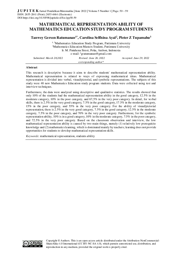 (PDF) Mathematical Representation Ability of Mathematics Education Study Program Students