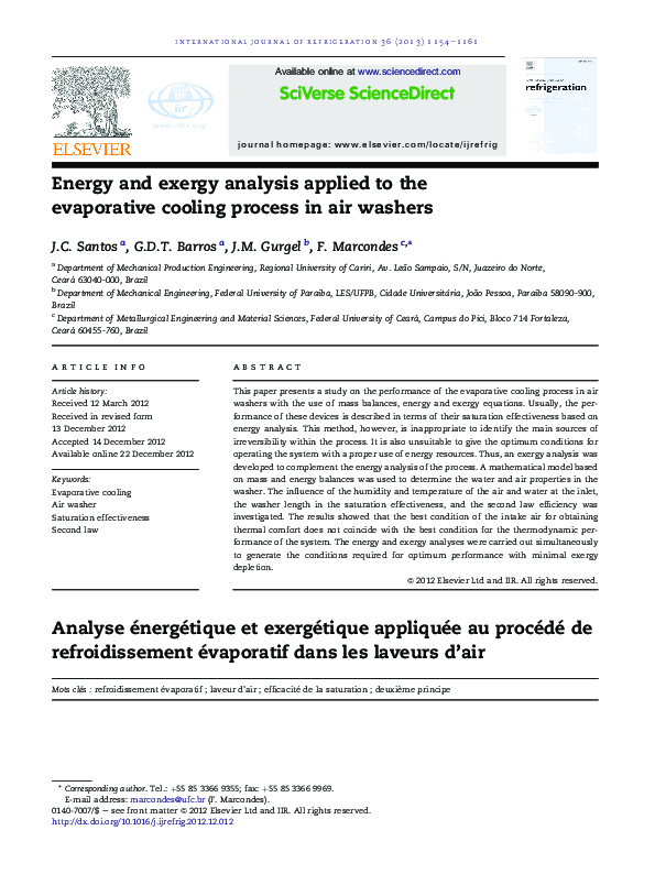 (PDF) Energy and exergy analysis applied to the evaporative cooling ...
