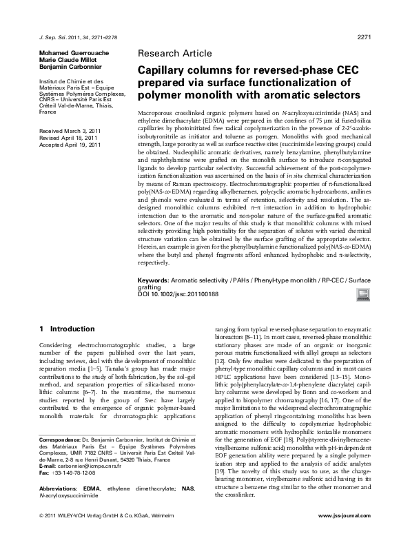 (PDF) Capillary columns for reversed-phase CEC prepared via surface ...