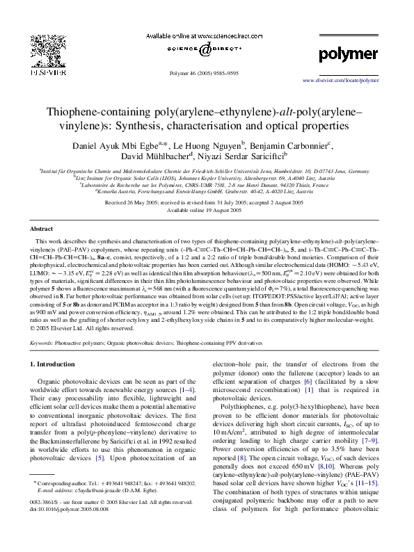 (PDF) Thiophene-containing poly(arylene–ethynylene)-alt-poly(arylene ...