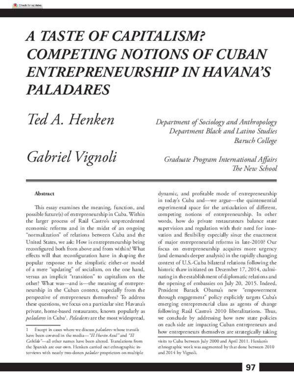 (PDF) A Taste of Capitalism? Competing Notions of Cuban ...