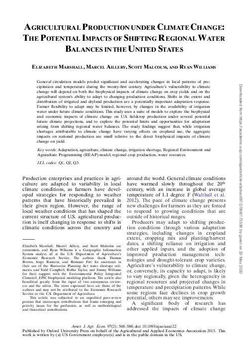 (PDF) Agricultural Production under Climate Change: The Potential ...