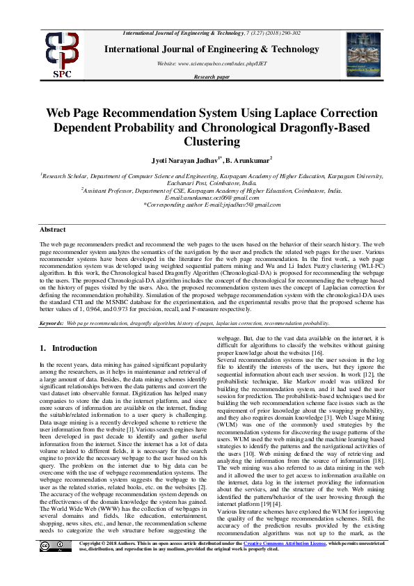 (PDF) Web Page Recommendation System Using Laplace Correction Dependent Probability and ...