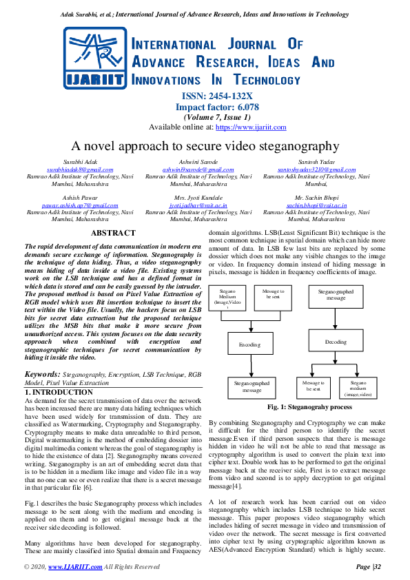 (PDF) A novel approach to secure video steganography