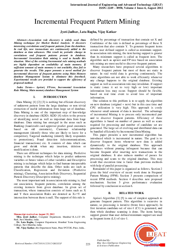 (PDF) Incremental Frequent Pattern Mining