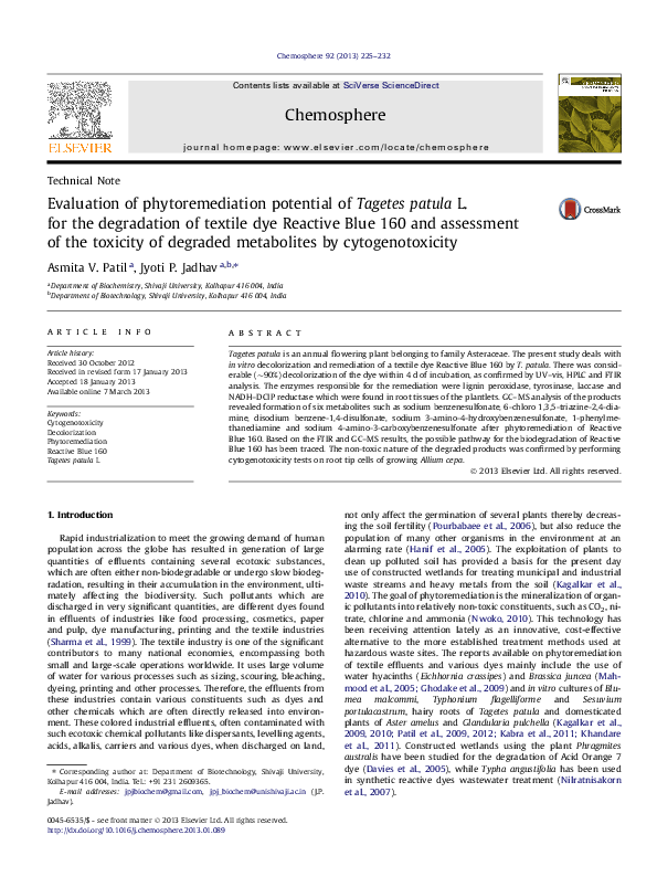 (PDF) Evaluation of phytoremediation potential of Tagetes patula L. for ...
