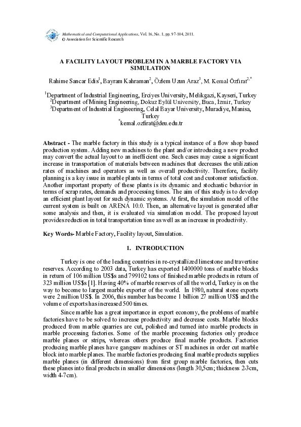 (PDF) A Facility Layout Problem in a Marble Factory via Simulation