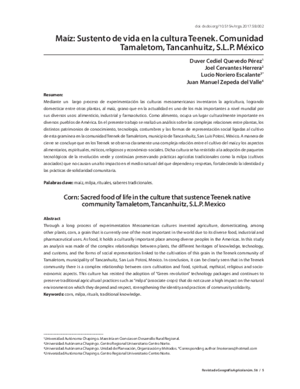 (PDF) Maíz: Sustento de vida en la cultura Teenek. Comunidad Tamaletom ...