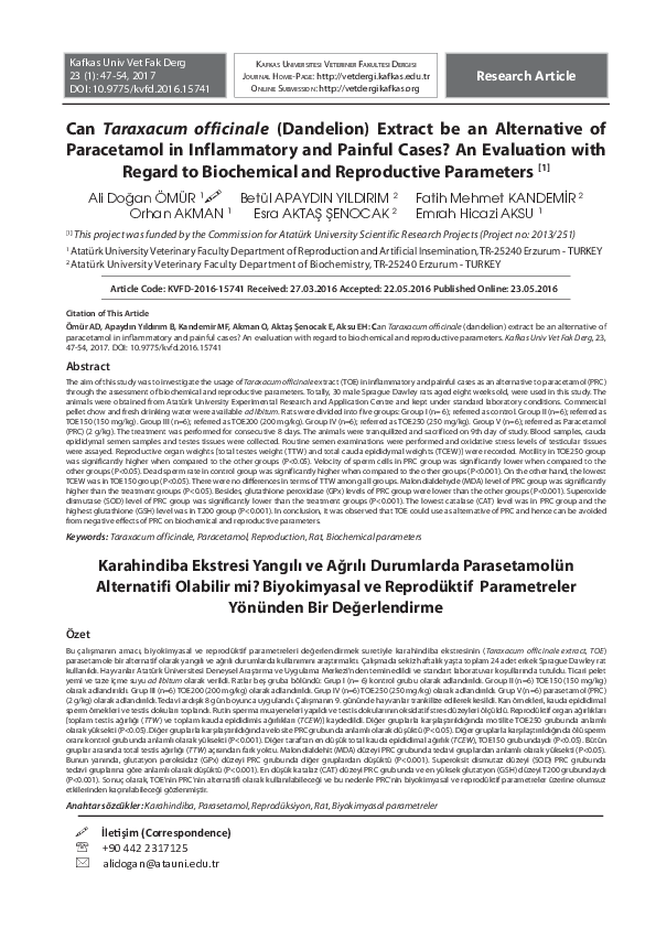 (PDF) Can Taraxacum officinale (Dandelion) Extract Be An Alternative of Paracetamol in ...
