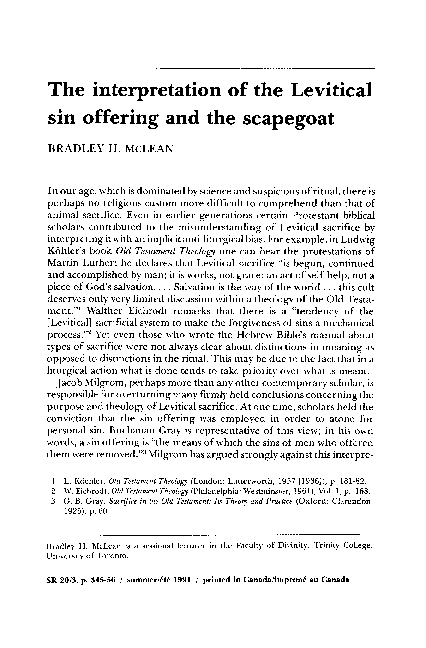 (PDF) The interpretation of the Levitical sin offering and the scapegoat