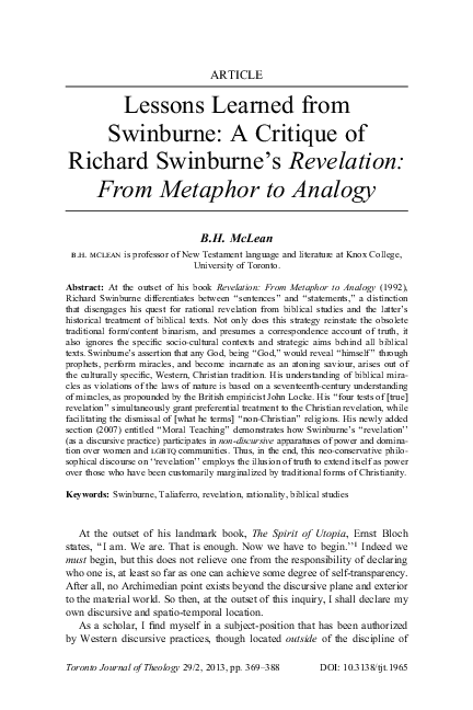(PDF) Lessons Learned from Swinburne: A Critique of Richard Swinburne's ...