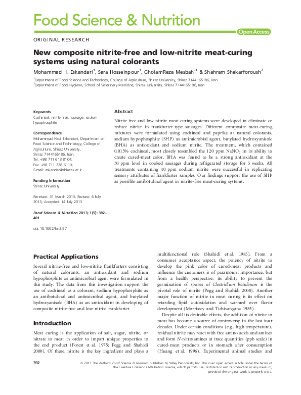 (PDF) New composite nitrite‐free and low‐nitrite meat‐curing systems ...