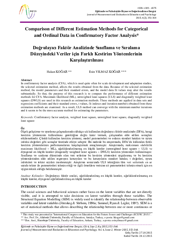 Pdf Comparison Of Different Estimation Methods For Categorical And Ordinal Data In