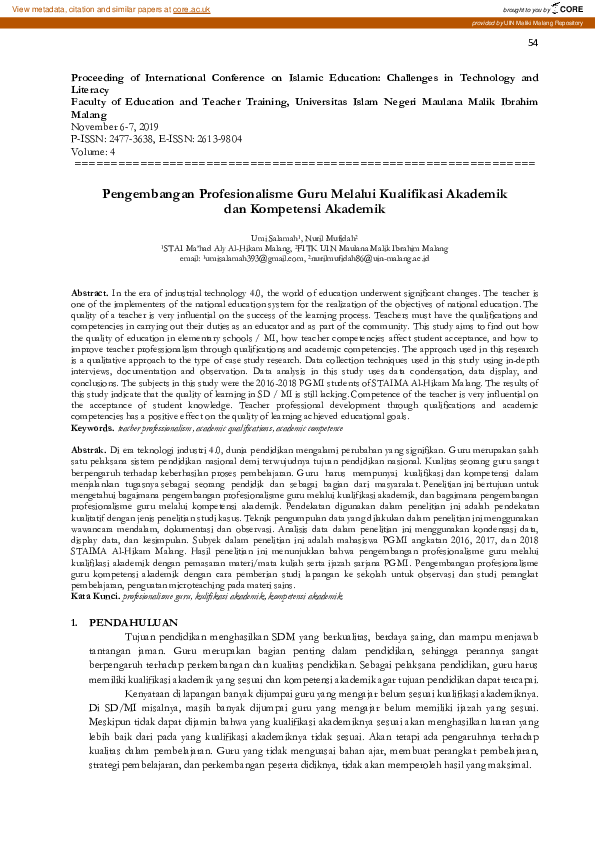 (PDF) Pengembangan Profesionalisme Guru Melalui Kualifikasi Akademik dan Kompetensi Akademik
