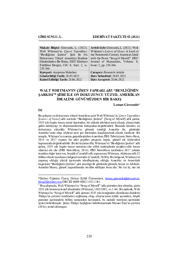 (PDF) Walt Whitman's Leaves of Grass: A Look at the Nineteenth Century ...