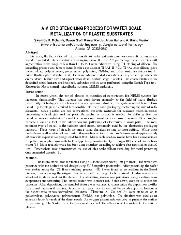(PDF) A Micro Stenciling Process for Wafer Scale Metallization of ...