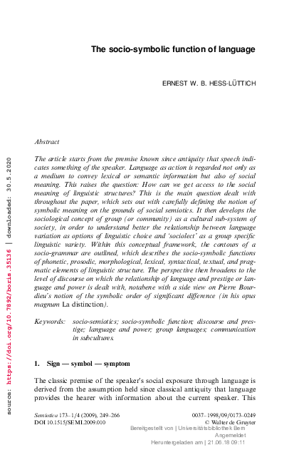 (PDF) The socio-symbolic function of language