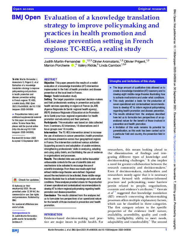 (PDF) Evaluation of a knowledge translation strategy to improve policymaking and practices in ...