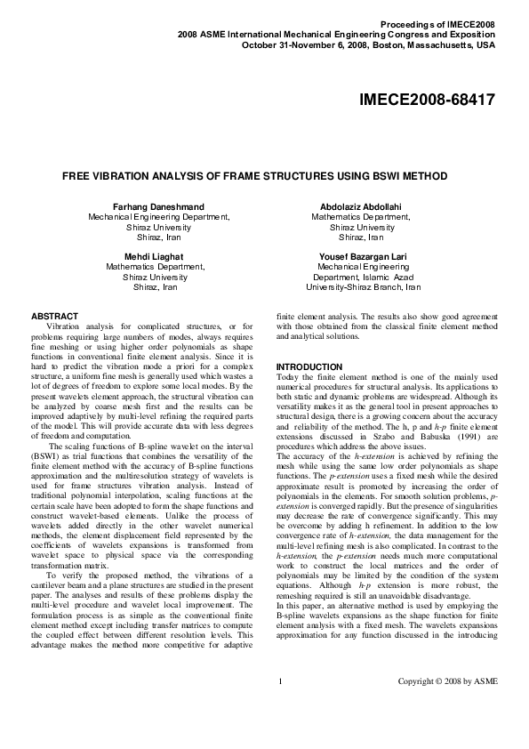 (PDF) Free Vibration Analysis of Frame Structures Using BSWI Method