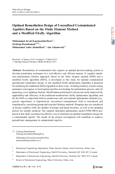 (PDF) Optimal Remediation Design of Unconfined Contaminated Aquifers Based on the Finite Element ...