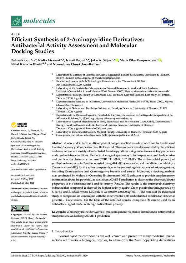 (PDF) Efficient Synthesis of 2-Aminopyridine Derivatives: Antibacterial Activity Assessment and ...
