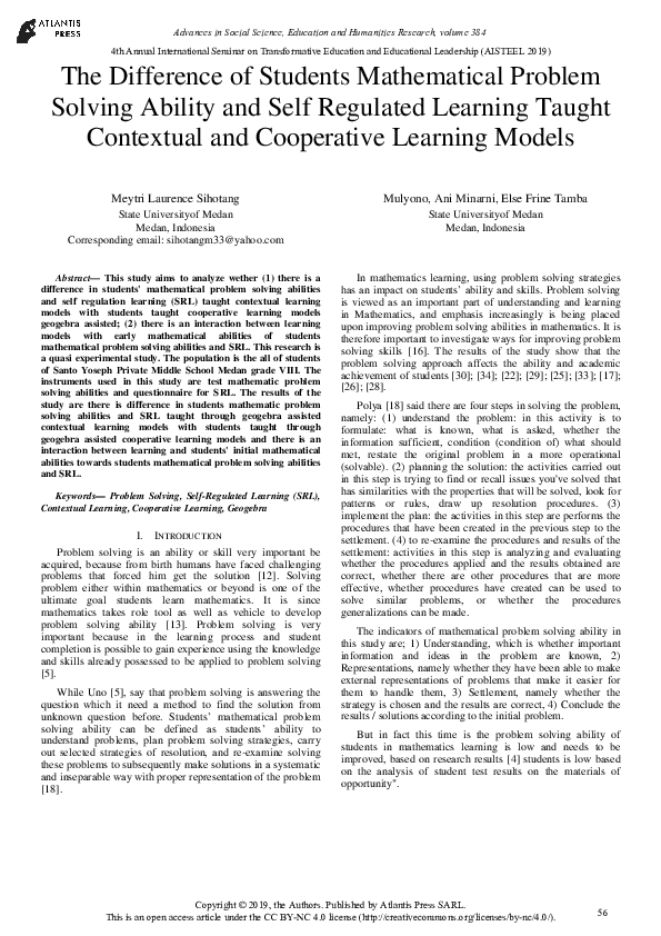(PDF) The Difference of Students Mathematical Problem Solving Ability and Self Regulated ...