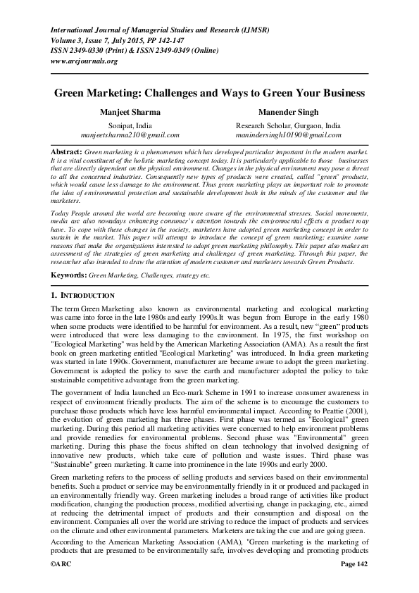 (PDF) Green Marketing: Challenges and Ways to Green Your Business