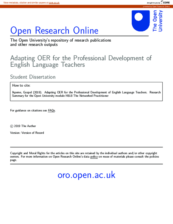(PDF) Adapting OER for the Professional Development of English Language ...