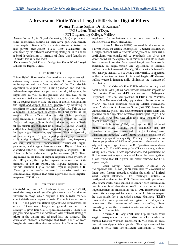 Pdf A Review On Finite Word Length Effects For Digital Filters Ann