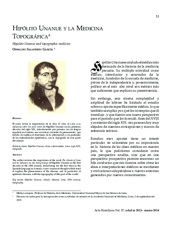 (PDF) Hipólito Unanue y la Medicina Topográfica