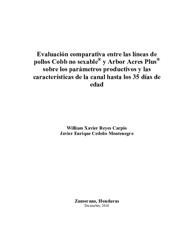 (PDF) Evaluación comparativa entre las líneas de pollos Cobb no sexable ...
