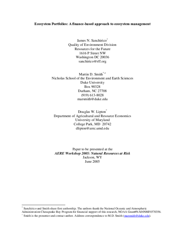 (PDF) Ecosystem Portfolios: A finance-based approach to ecosystem ...