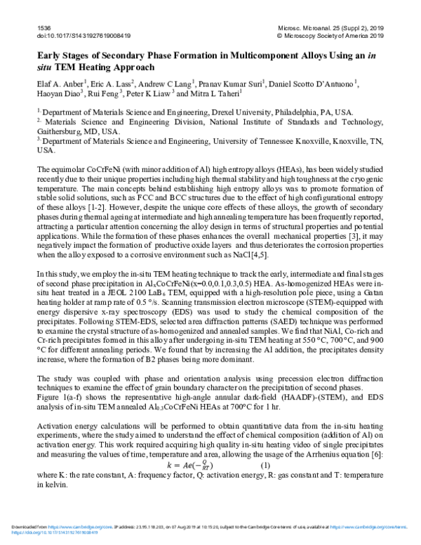 (PDF) Early Stages of Secondary Phase Formation in Multicomponent ...