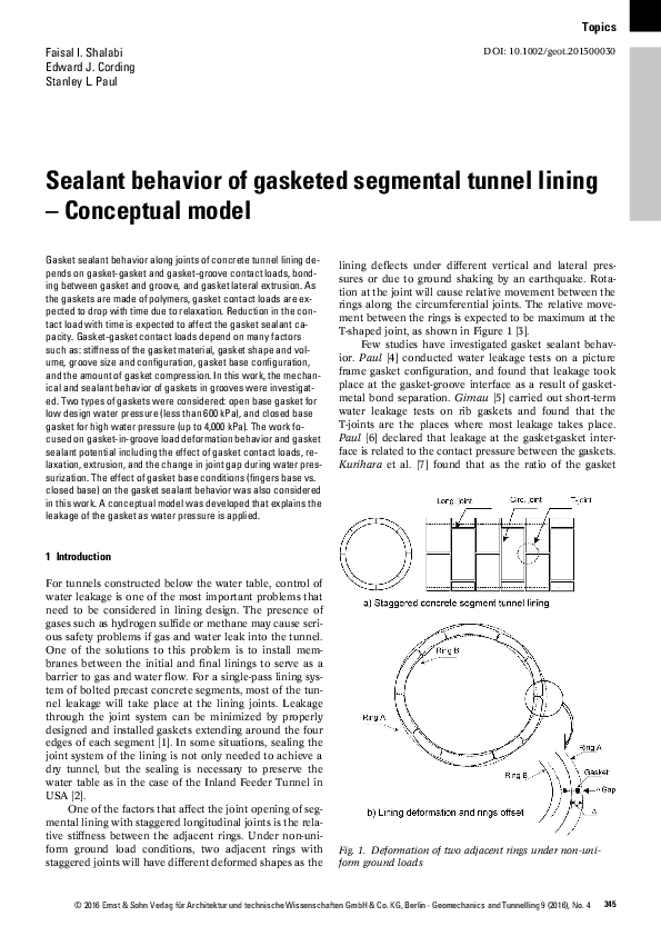 (PDF) Sealant behavior of gasketed segmental tunnel lining - Conceptual model