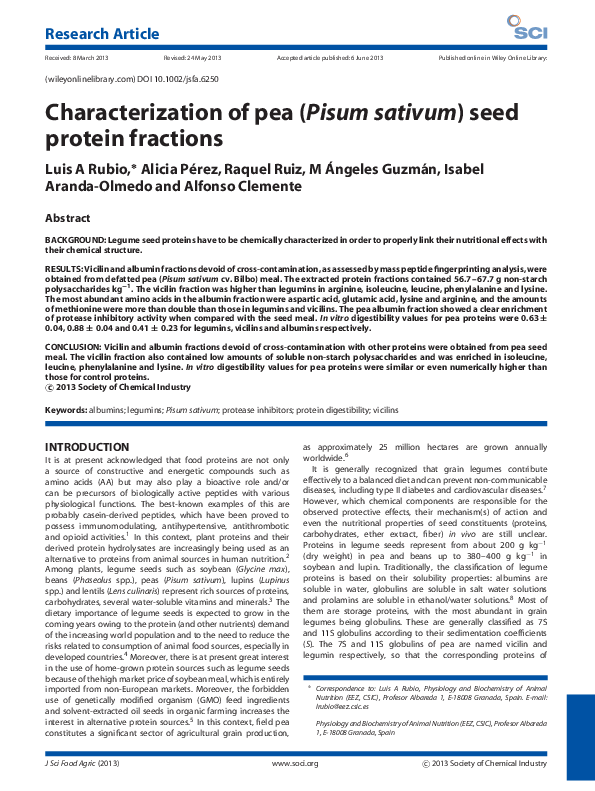 (PDF) Characterization of pea (Pisum sativum) seed protein fractions