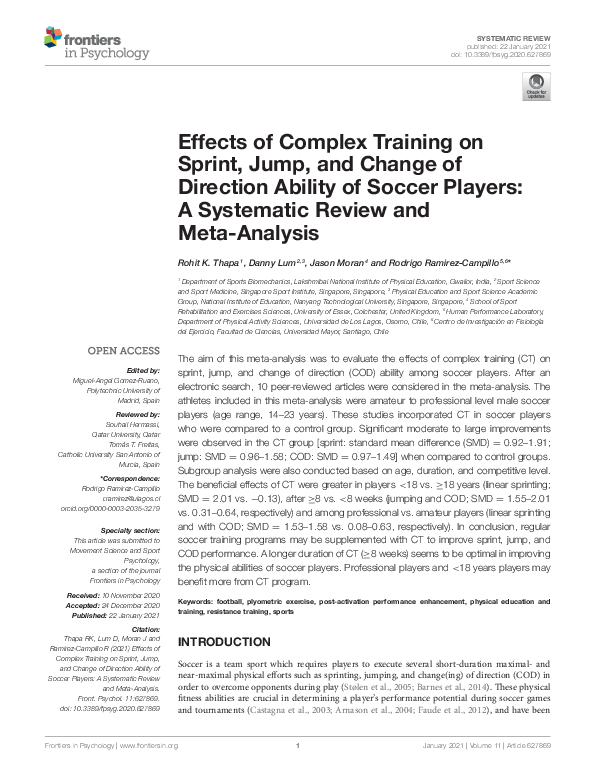 (PDF) Effects of Complex Training on Sprint, Jump, and Change of Direction Ability of Soccer ...