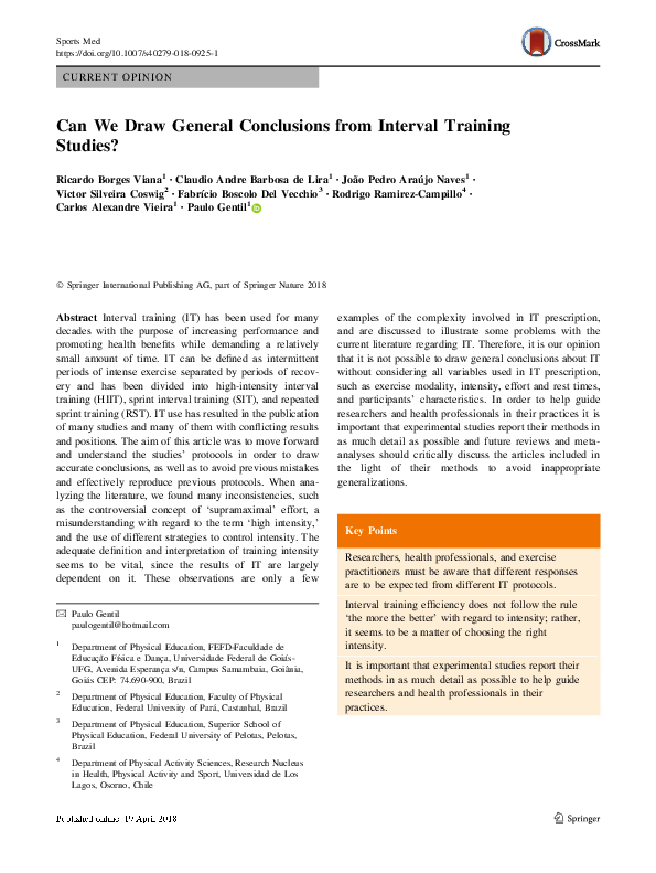 (PDF) Can We Draw General Conclusions from Interval Training Studies?