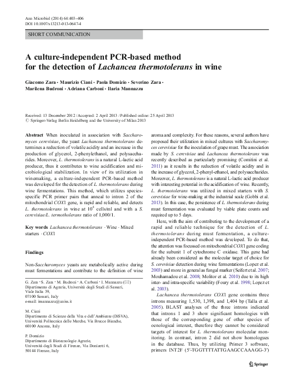 Pdf A Culture Independent Pcr Based Method For The Detection Of