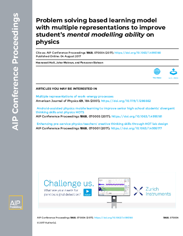 (PDF) Problem solving based learning model with multiple representations to improve student’s ...