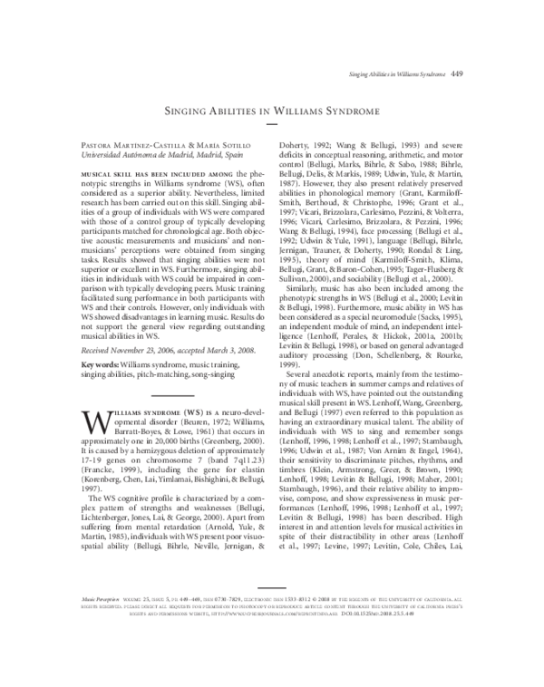 (PDF) Singing Abilities in Williams Syndrome