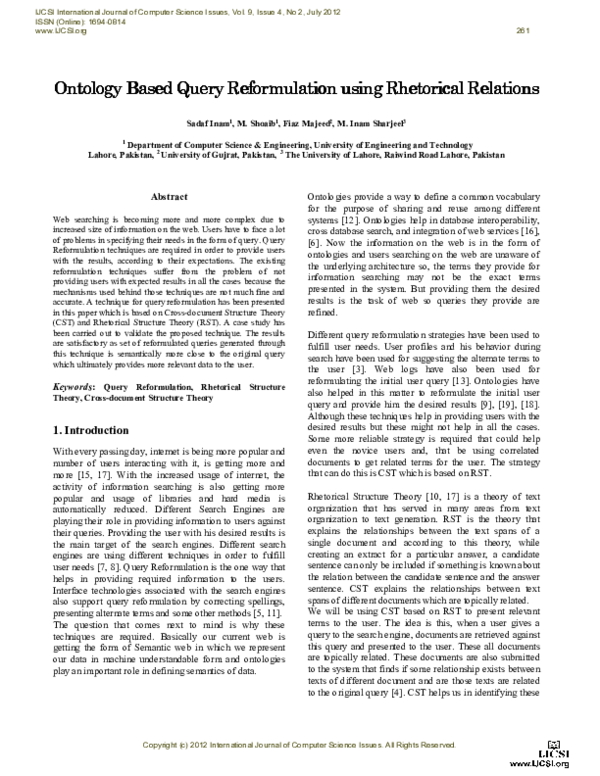 (PDF) Ontology logy Based Query Reformulation using sing Rhetorical Relations