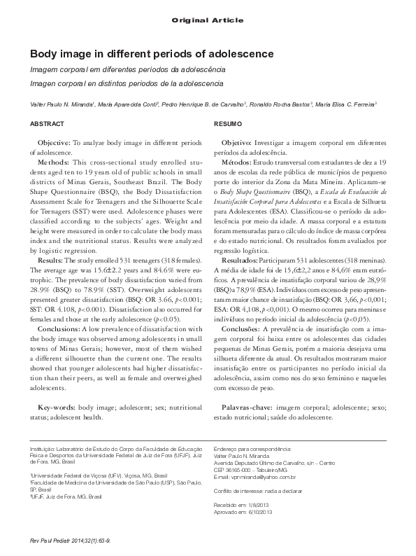 (PDF) Body image in different periods of adolescence